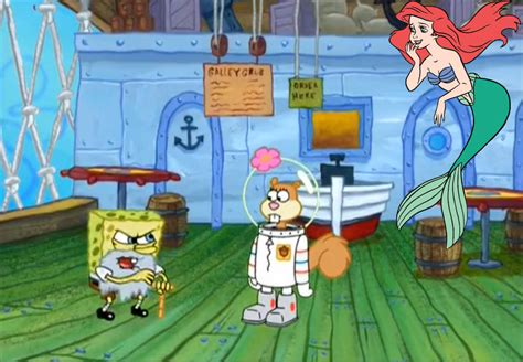 Ariel Giggling At Spongebob And Sandy 3 4 By Aowkwbdikedjak On Deviantart
