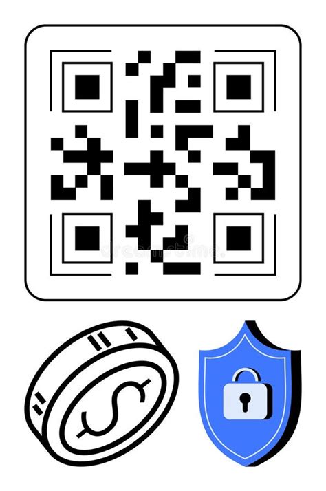 QR Code With Dollar Coin And Shield Lock Symbolizing Secure Financial Transaction Technology