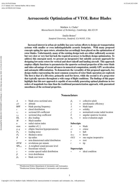 Clarke Botero 2023 Aeroacoustic Optimization Of Vtol Rotor Blades Pdf