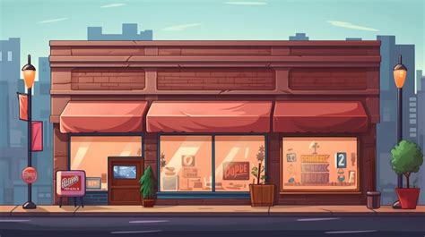 Premium Vector A Cartoon Of A Storefront With A Plant Pot On The Front