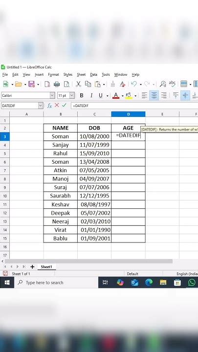 Age Calculate Excel Computer Excel Viralshort Shorts Youtube
