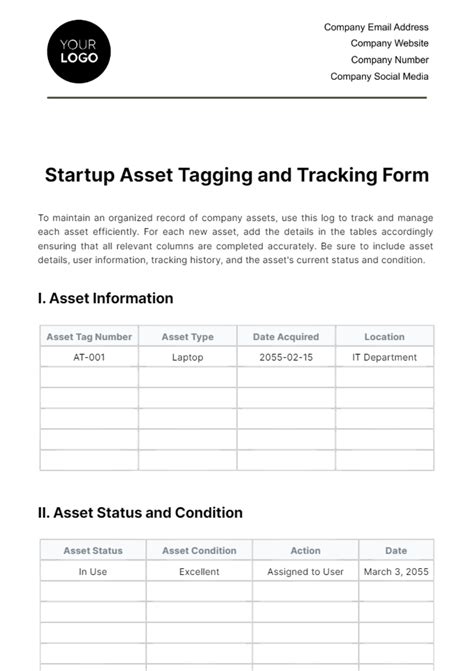 Free Startup Asset Tagging And Tracking Form Template To Edit Online