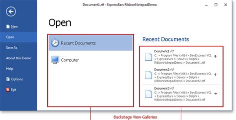 Ribbon Backstage View Gallery VCL DevExpress Documentation