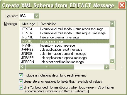 Convert EDIFACT To XML Schema