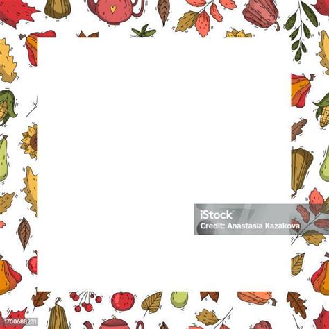 아늑한 가을 요소 손으로 그린 프레임 인사말 카드 템플릿 10월에 대한 스톡 벡터 아트 및 기타 이미지 10월 11월 9월 Istock