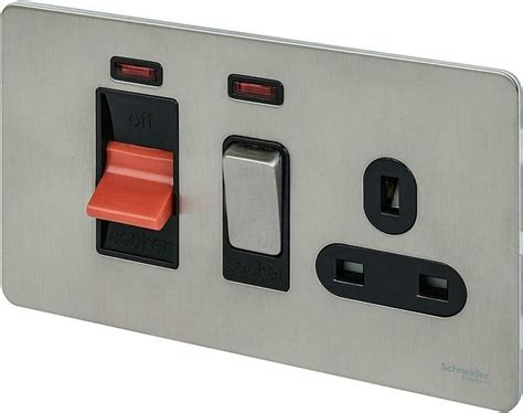 Schneider Slim Screwless 45a Cooker Control Unit With 13a Socket Stainless Steel Ebay The