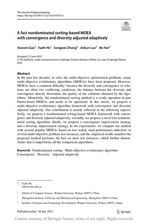 A Fast Nondominated Sorting Based Moea With Convergence And Diversity