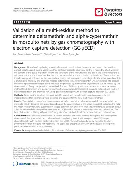 Pdf Validation Of A Multi Residue Method To Determine Deltamethrin And Alpha Cypermethrin In
