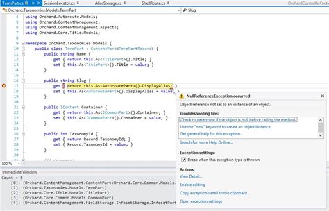 Orchardcms Nullreferenceexception Caused By Null Termpartas In Orchard Cms 172 Stack
