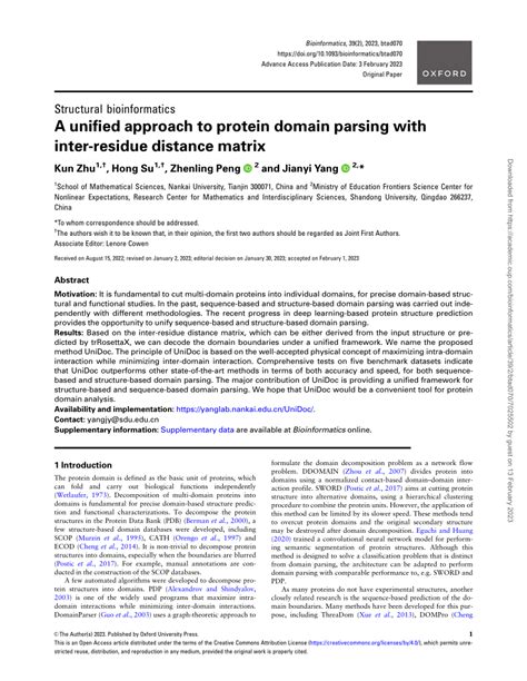 pdf a unified approach to protein domain parsing with inter residue