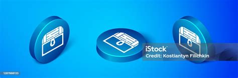 파란색 배경에 고립 된 등색 골동품 보물 상자 아이콘 황금 동전 빈티지 나무 가슴 파란색 원 버튼입니다 벡터 3차원 형태에 대한 스톡 벡터 아트 및 기타 이미지 Istock