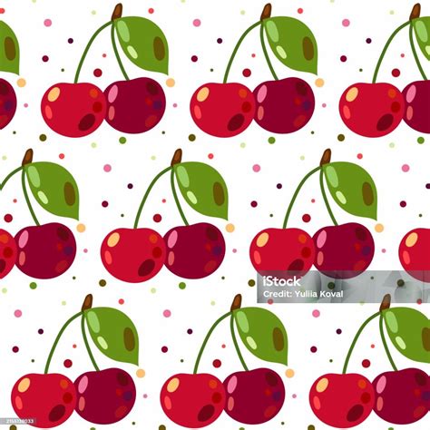 체리와 함께 완벽 한 배경 체리 벡터 일러스트 레이 션 에서 플랫 스타일 건강한 생활방식에 대한 스톡 벡터 아트 및 기타 이미지 건강한 생활방식 건강한 식생활 과일
