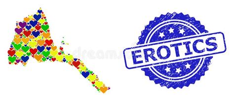 Erotics Watermark Stamp And Colored Love Mosaic Map Of Eritrea For LGBT Stock Vector