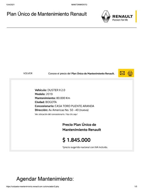 Plan De Mantenimiento Duster 80000km Pdf