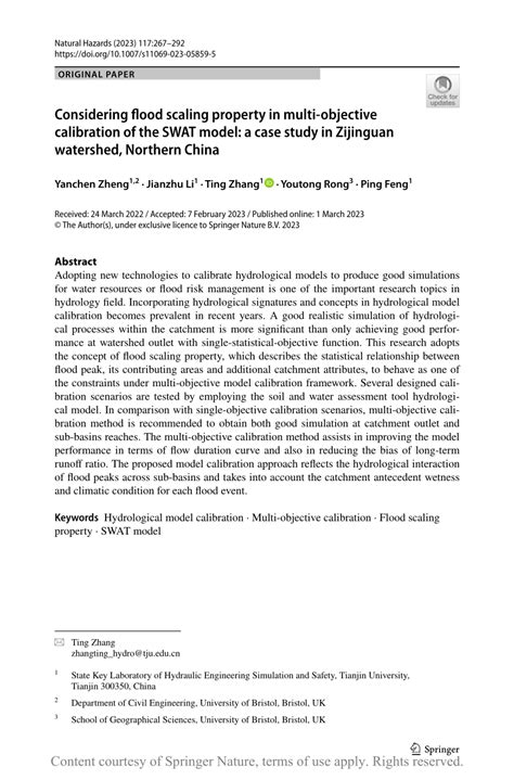 Considering Flood Scaling Property In Multi Objective Calibration Of The Swat Model A Case