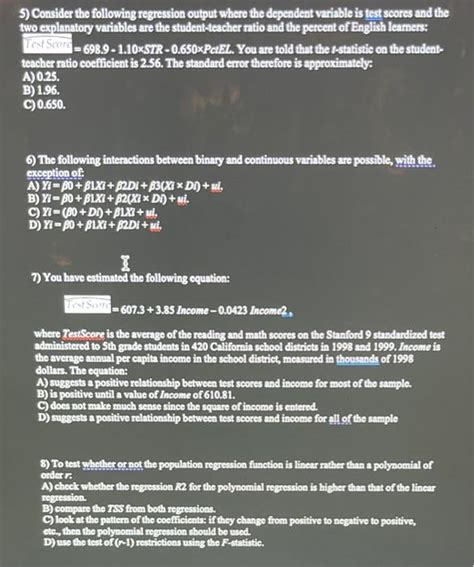 Solved 5 Consider The Following Regression Output Where The