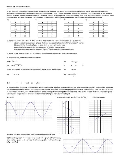ws inverse functions pdf function mathematics mathematics