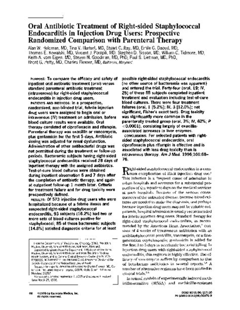 Pdf Oral Antibiotic Treatment Of Right Sided Staphylococcal Endocarditis In Injection Drug