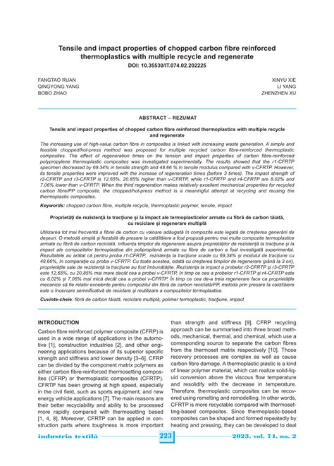 Pdf Tensile And Impact Properties Of Chopped Carbon Fibre Reinforced Thermoplastics With