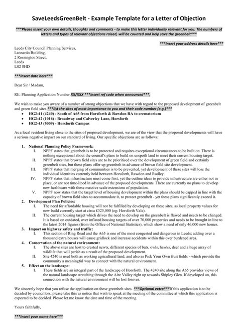 Saveleedsgreenbelt Example Template For A Letter Of Objection
