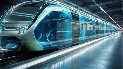 High Speed Train With High Speed Moving In The Tunnel 3d Rendering Generative Ai Stock