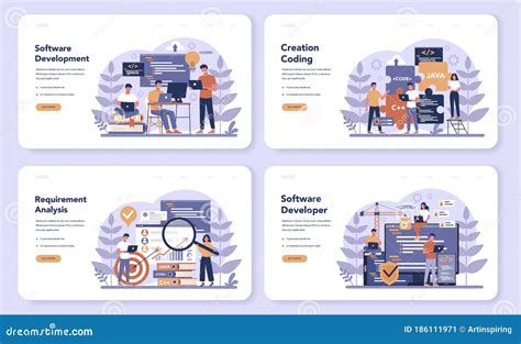 Software Web Banner Or Landing Page Set Idea Of Programming Stock Vector Illustration Of