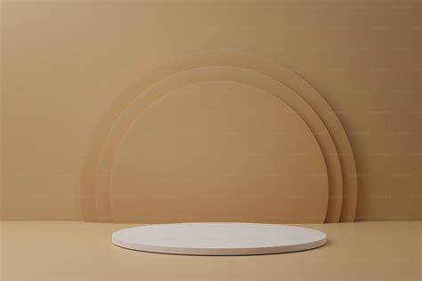 베이지색 파스텔 배경에 밝은 원형 연단의 3d 렌더링 둥근 받침대가 있는 추상적인 배경 제품을 보여주기 위한 빈 무대 사진 Unsplash의 베이지색의 미학 이미지