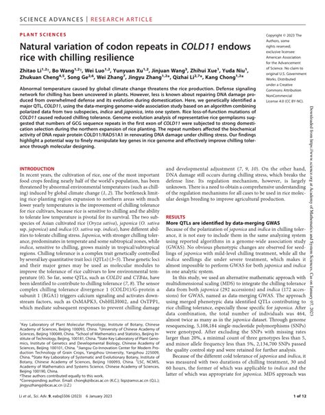 Pdf Natural Variation Of Codon Repeats In Cold11 Endows Rice With