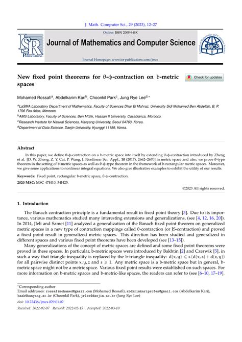 Pdf New Fixed Point Theorems For θ φ Contraction On B Metric Spaces