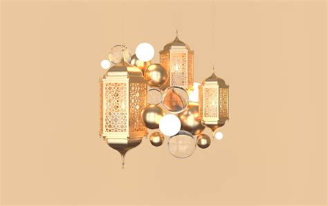 촛불이달린 황금 등불 아랍어 장식이 있는 램프 아라베스크 디자인 이슬람 축하 날 라마단 카림 또는 이드 알 Fitr 아드하에 대한 개념 3d 렌더링 그림 아라비아에 대한