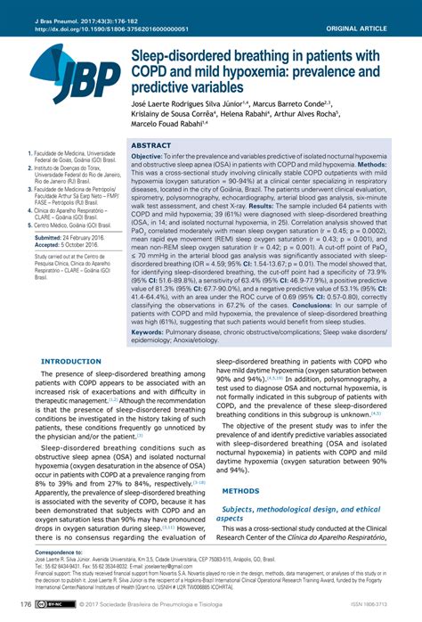 Pdf Sleep Disordered Breathing In Patients With Copd And Mild Hypoxemia Prevalence And