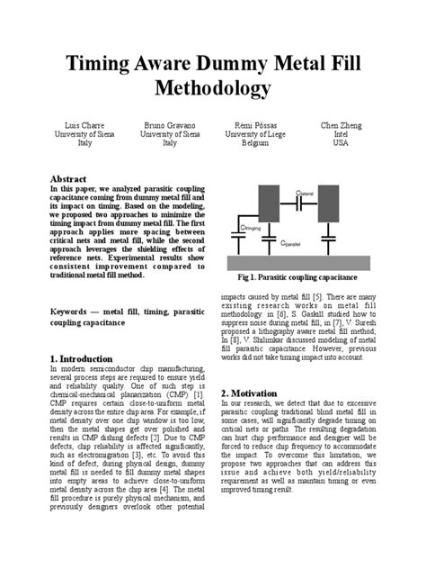 Timing Aware Dummy Metal Fill Methodology Pdf Capacitance Capacitor