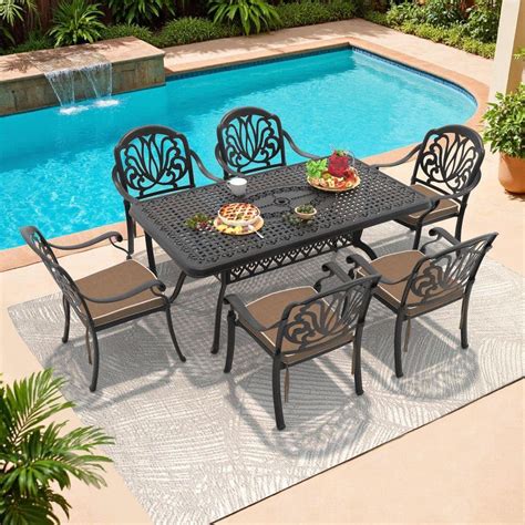 Willit Elizabeth Black 7 Piece Cast Aluminum Outdoor Dining Set With