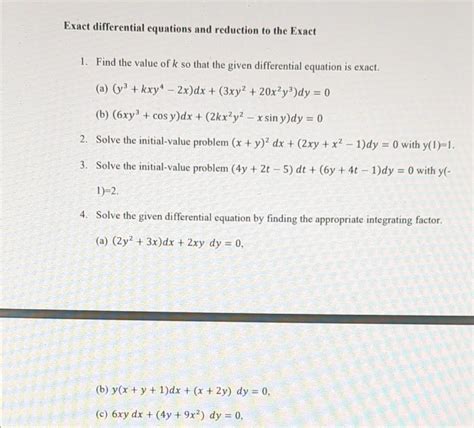 Solved Exact Differential Equations And Reduction To The