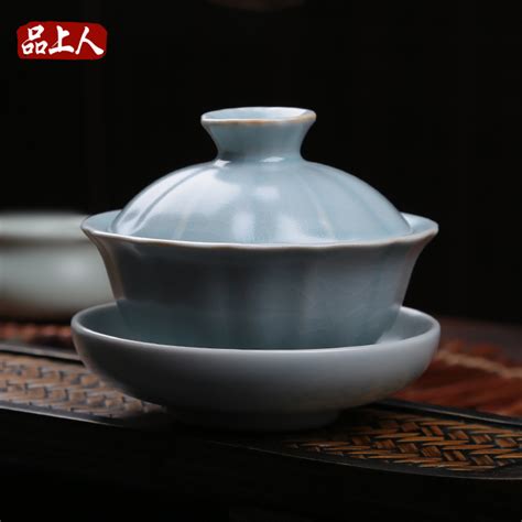 品上人盖碗汝窑茶具功夫茶碗大号陶瓷开片三才手抓茶壶虎窝淘
