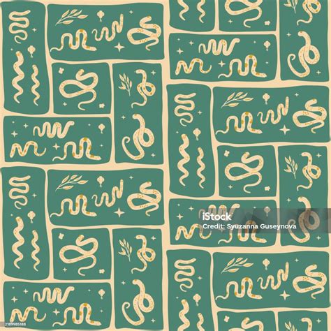 조디악 녹색 뱀 도시락 그리드 완벽 한 패턴 중국 설날 Cny 축하 모듈러 모자이크 반복 커버 달의 파티 표면 패턴 디자인은