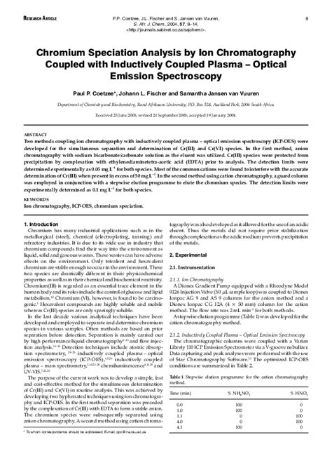 Pdf Chromium Speciation Analysis By Ion Chromatography Coupled With Inductively Coupled Plasma