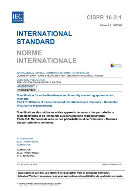 Cispr 16 2 1 2014 Amd1 2017 Amendment 1 Specification For Radio Disturbance And Immunity