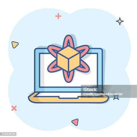 만화 스타일의 컴퓨터 시뮬레이션 아이콘입니다 흰색 고립 된 배경에 Vr 장치 벡터 만화 그림입니다 기술 비즈니스 개념 스플래시 효과 가상현실에 대한 스톡 벡터 아트 및 기타