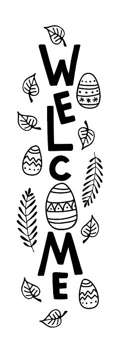 수직 부활절 날 기호 이젤 계란 봄 가지 잎을 환영 기호 현관 간판 부활절 환영 흑백 기호 현관과 도어매트 디자인 검은색에 대한 스톡 벡터 아트 및 기타 이미지 Istock