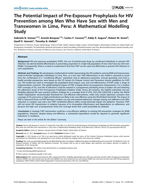 Pdf Lbo 1 2 The Potential Impact Of Pre Exposure Prophylaxis For Hiv Prevention Among Men Who