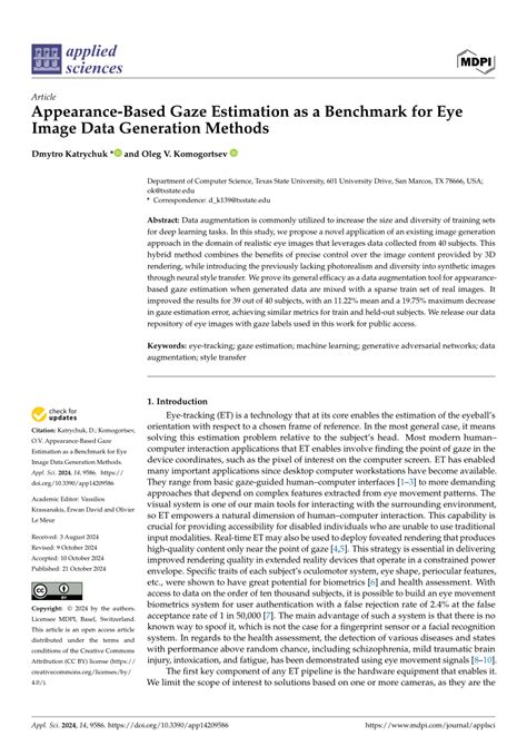 Pdf Appearance Based Gaze Estimation As A Benchmark For Eye Image Data Generation Methods