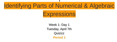 Mod Identifying Parts Of Numerical And Algebraic Expressions Assessment