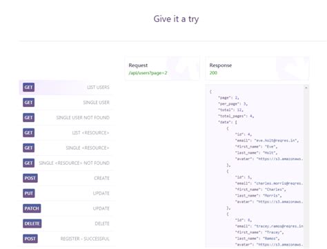 Sitio web de API pública reqres in REST MOCK ArquitecturaIBM Consulting