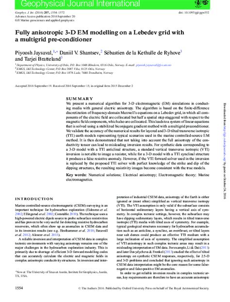 Pdf Fully Anisotropic 3 D Em Modelling On A Lebedev Grid With A