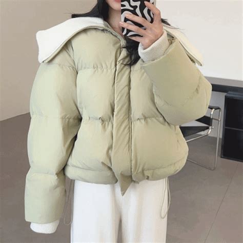 세일러 니트 카라 오리털 숏패딩 점퍼 덕다운 패딩 4color 에이블리
