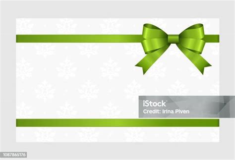 초대장 인사말 또는 선물 카드와 함께 녹색 리본 및 A 활 백색 배경에 선물 상품권 템플릿 텍스트에 대 한 장소입니다 공단에 대한 스톡 벡터 아트 및 기타 이미지 Istock