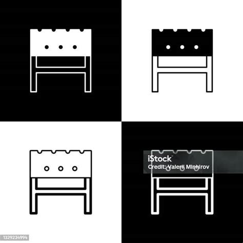 흑백 배경에 격리된 바베큐 화로 아이콘을 설정합니다 벡터 검은색에 대한 스톡 벡터 아트 및 기타 이미지 검은색 고기 굽기 Istock