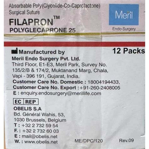 Filapron Polyglecaprone 25 Meril Pcl301326u Polyglactin Absorbable