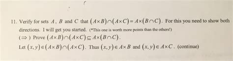 Solved Verify For Sets A B And C That AxB AXC Chegg